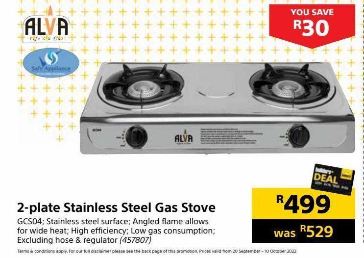 2-plate stainless steel gas stove offer at Builders Warehouse