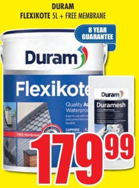 Duram Flexikote 5L + free Membrane offer at Boxer Build