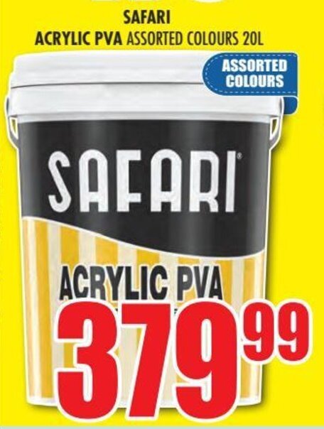 Safari Acrylic PVA assorted colours 20L offer at Boxer Build