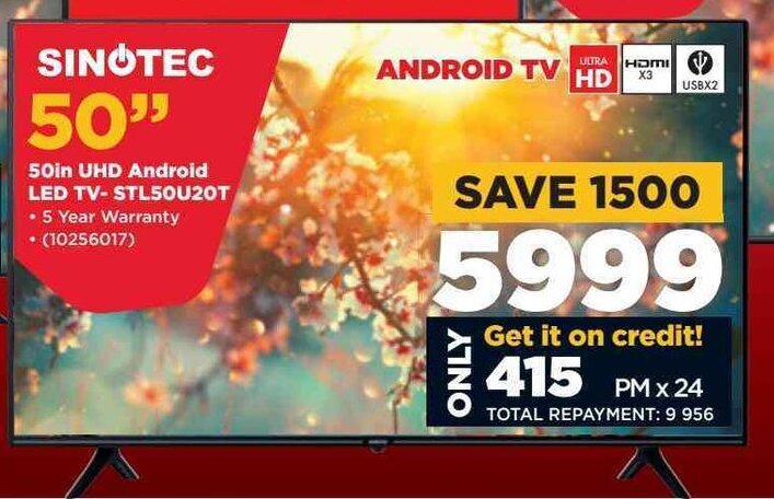 Sinotec 50" UHD android LED TV-STL50U20T offer at HiFi Corp
