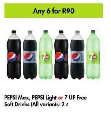 PEPSI Max / Light or 7up Free Soft Drinks (all variants) 6 x 2L offer ...