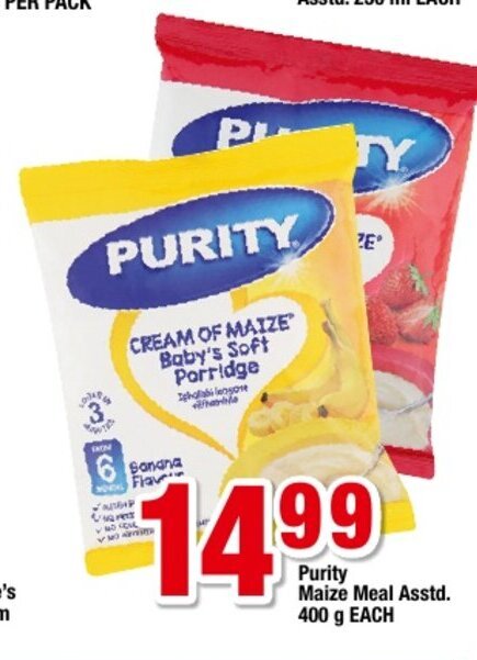 Purity Maize Meal Asstd 400g each offer at OK Foods