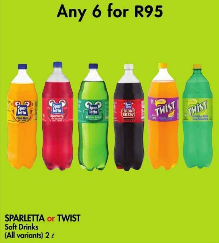 SPARLETTA or TWIST Soft Drinks all variants 6 x 2L offer at Makro
