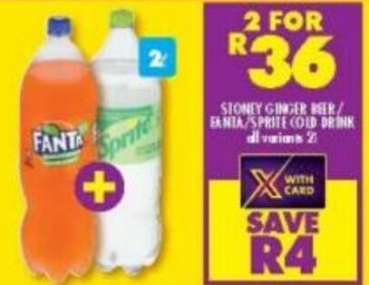 Stoney Ginger Beer/ Fanta/Sprite Cold Drink 2L offer at Shoprite