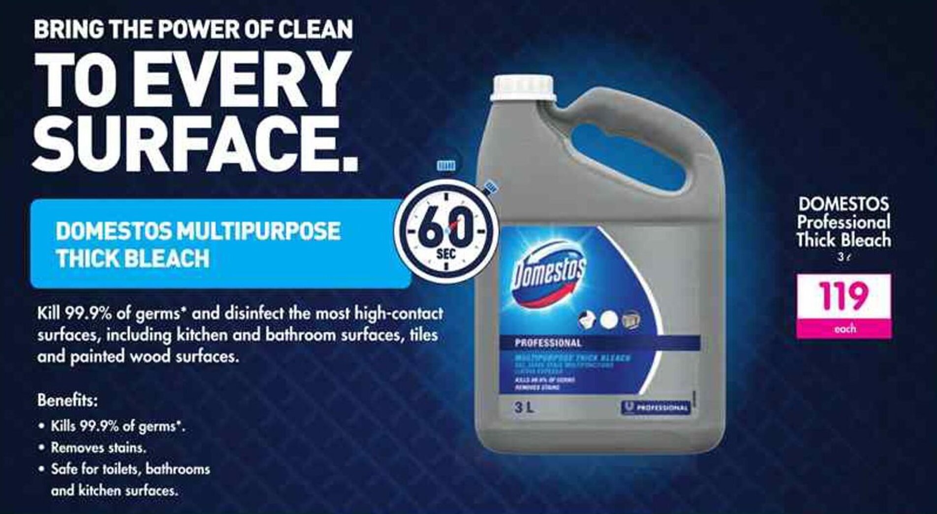 DOMESTOS Multipurpose Thick Bleach 3L offer at Makro