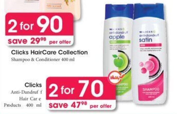 Clicks+ Anti-Dandruff Hair Care Products 2 x 400ml offer at Clicks