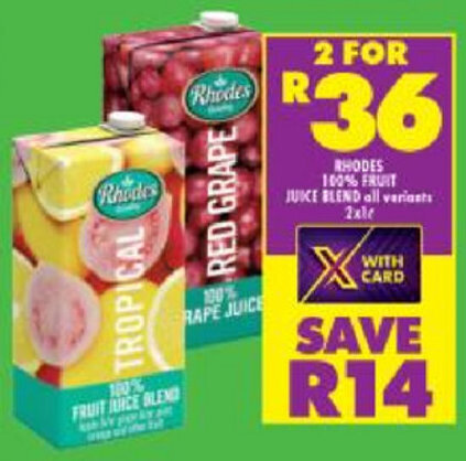 Rhodes Fruit Juice Blend 2x1L offer at Shoprite
