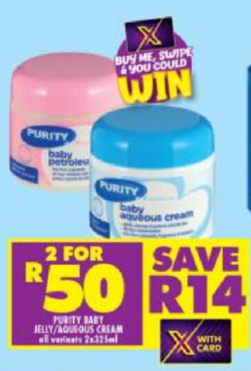 Purity Baby Jelly/Aqueous Cream 2x325ml offer at Shoprite