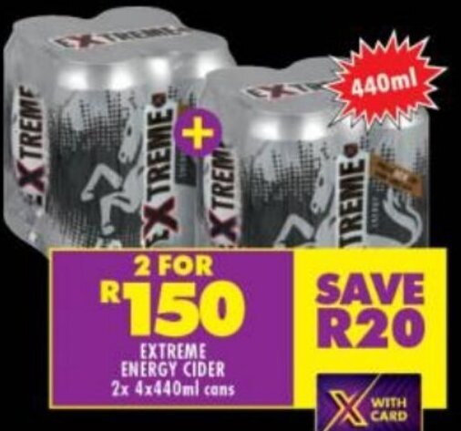Extreme Energy Cider 2 x 4 x 440ml offer at Shoprite Liquor