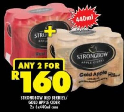 Strongbow Red Berries/Gold Apple Cider 2 x 6 x 440ml offer at Shoprite ...