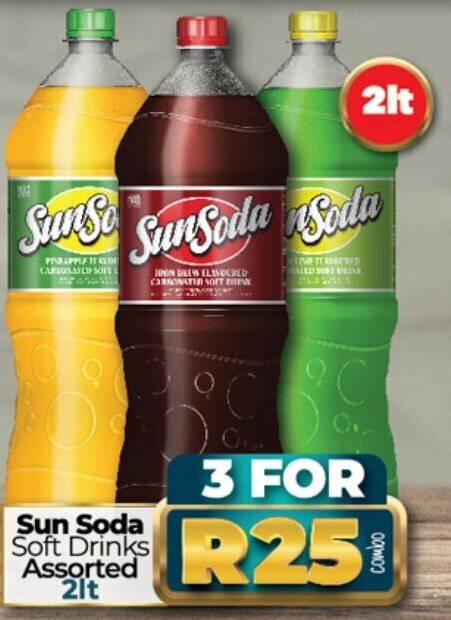 Sun Soda Soft Drinkd assorted 3 x 2lt offer at Take 'n Pay