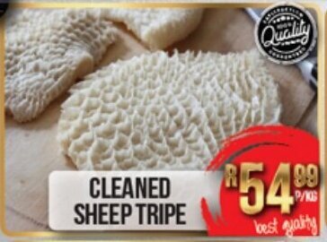 Cleaned Sheep Tripe p/kg offer at Take 'n Pay