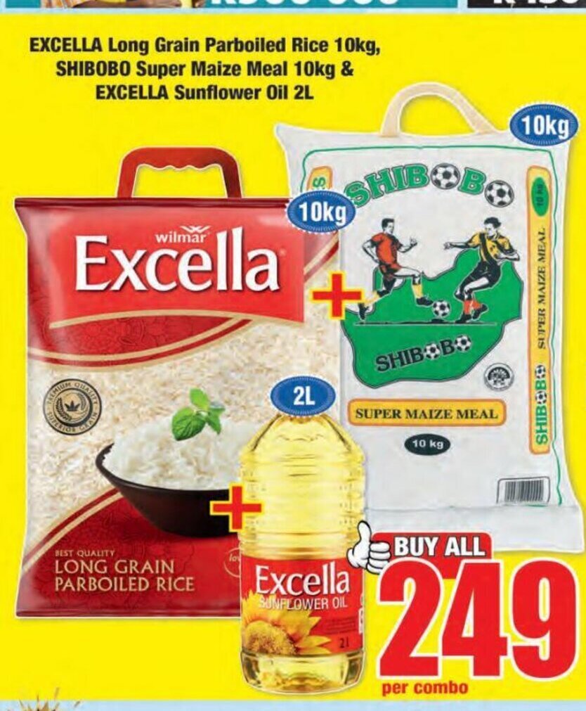 Excella Long Grain Parboiled Rice 10kg, Shibobo Super Maize Meal 10kg ...