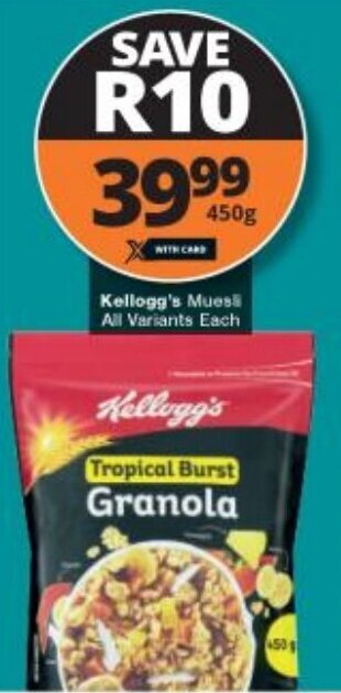 Kellogg's Muesli All Variants 450g offer at Checkers