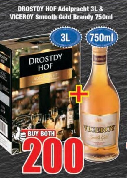 Drostdy Hof Adelpracht 3L & Viceroy Smooth Gold Brandy 750ml offer at Boxer