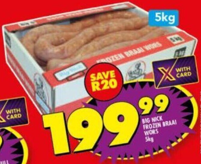 Big Nick Frozen Braai Wors 5kg offer at Shoprite