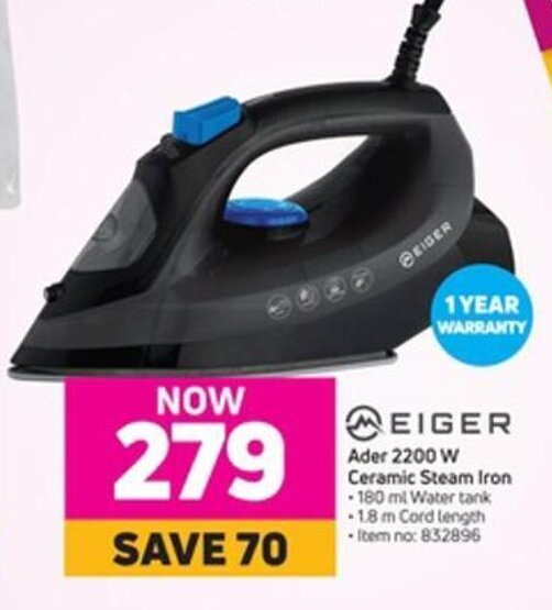 Eiger Ader 2200W Ceramic Steam iron offer at Game