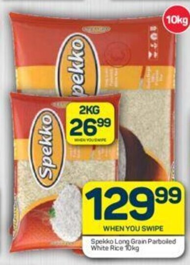 Spekko Long Grain Parboiled White Rice 10kg offer at Pick n Pay