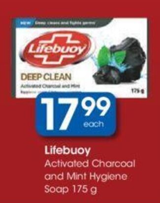 Lifebuoy Activated Charcoal and Mint Hygiene Soap 175g offer at Clicks