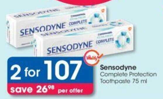 Sensodyne Complete Protection Toothpaste 2 x 75ml offer at Clicks