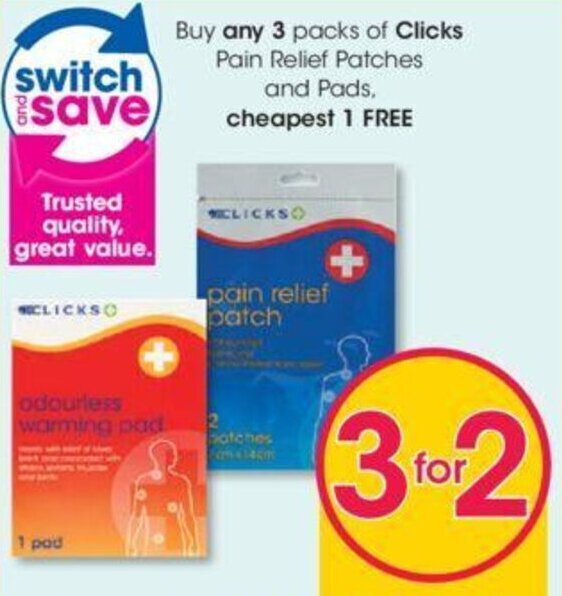 Buy any 3 packs of Clicks+ Pain Relief Patches and Pads cheapest 1 FREE ...