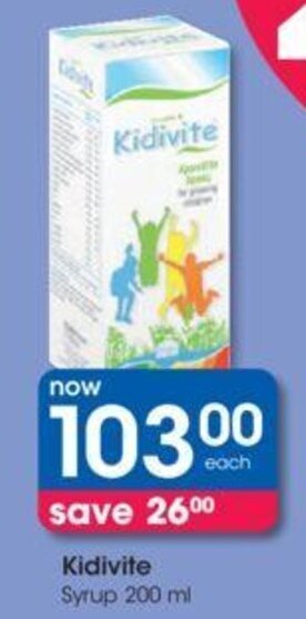 Kidivite Syrup 200ml offer at Clicks