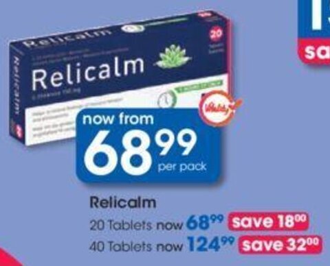 Relicalm 20 tablets offer at Clicks