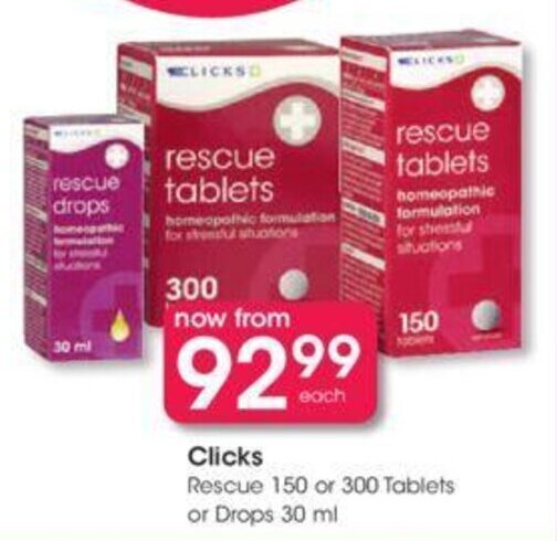 Clicks+ Rescue 150 or 300 tablets or Drops 30ml offer at Clicks