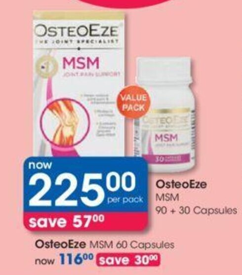 Osteoeze MSM 90 + 30 capsules offer at Clicks