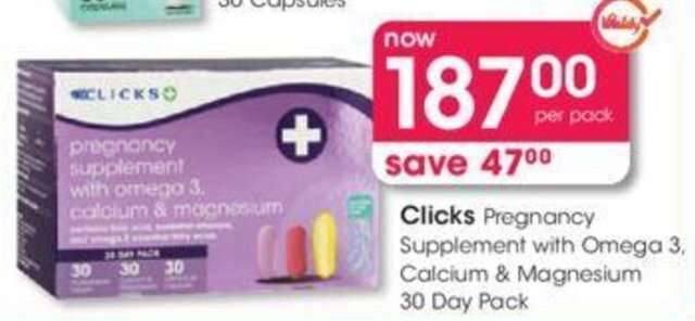 Clicks+ Pregnancy Supplement with Omega 3, Calcium & Magnesium 30 day ...