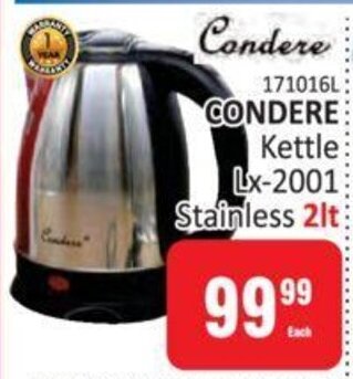 Condere Kettle Lx-2001 Stainless 2 lt offer at KitKat Cash and Carry