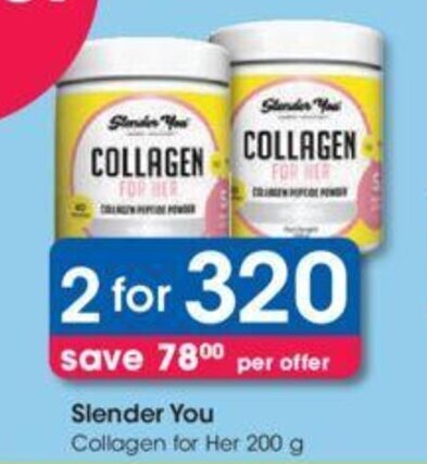 Slender You Collagen for Her 2 x 200g offer at Clicks