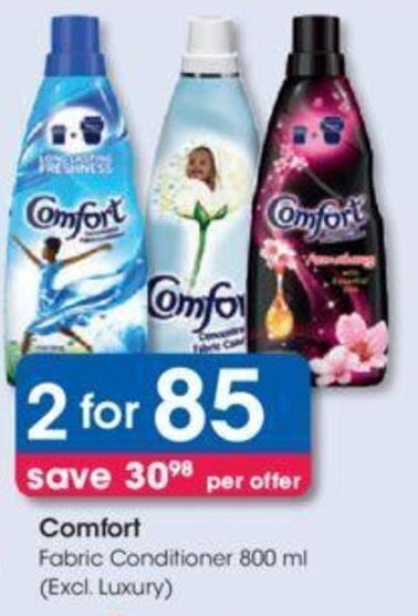 Comfort Fabric Conditioner 2 x 800ml offer at Clicks