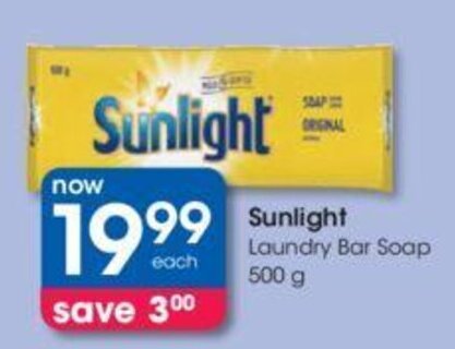 Sunlight Laundry Bar Soap 500g offer at Clicks