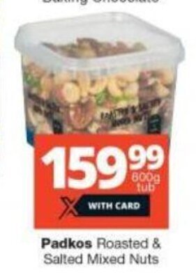 Padkos Roasted & Salted Mixed Nuts 600g tub offer at Checkers