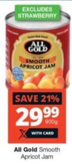 All Gold Smooth Apricot Jam 900g offer at Checkers