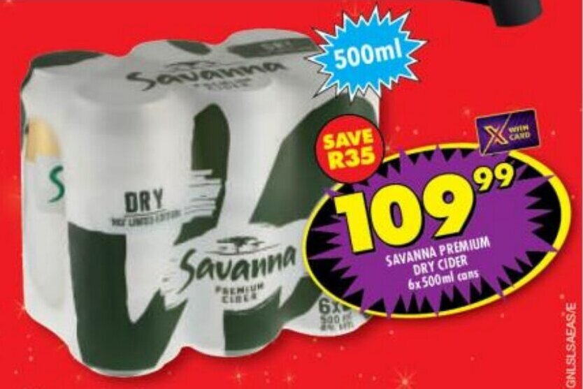 Savanna Premium Dry Cider 6 x 500ml cans offer at Shoprite Liquor