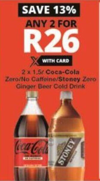 2 x 1.5L Coca-Cola Zero / No Caffeine / Stoney Zero Ginger Beer Cold ...