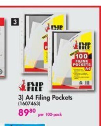 FlipFile A4 Filing Pockets per 100pack offer at Makro