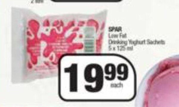 Spar Low Fat Drinking Yoghurt Sachets 5 x 125 ml offer at Spar