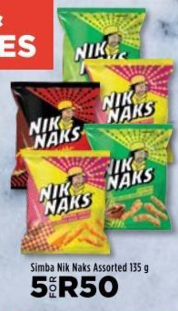 Simba Nik Naks assorted 5 x 135g offer at Food Lover's Market