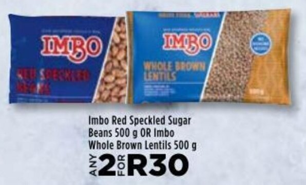 Imbo Red Speckled Sugar Beans or Whole Brown Lentils 2 x 500g offer at ...