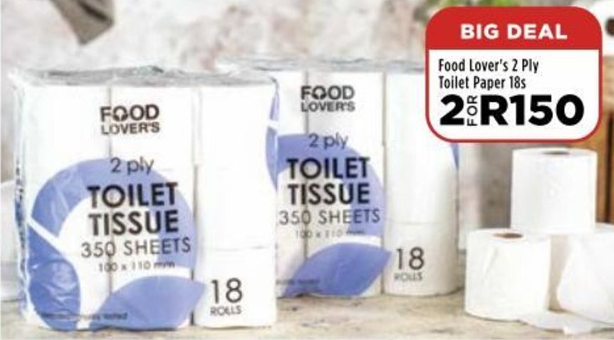 Food Lover's Toilet Paper 2 x 18s offer at Food Lover's Market