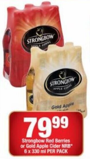 Strongbow Red Berries or Gold Apple Cider NRB 6 x 330ml per pack offer ...