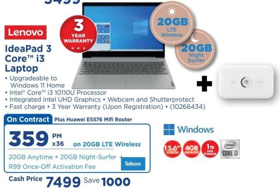 Lenovo IdeaPad 3 Core i3 Laptop offer at HiFi Corp