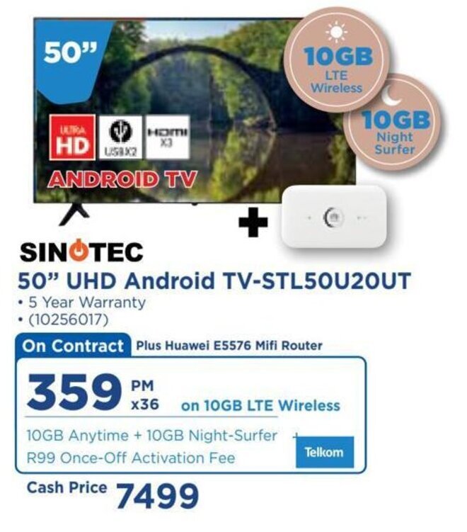 Sinotec 50" UHD Android TV - STL50U20UT offer at HiFi Corp