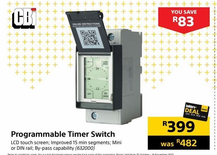 Programmable timer switches offer at Builders Warehouse Programmable timer switches offer at Builders Warehouse