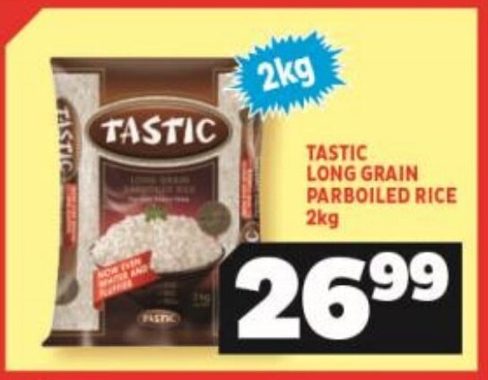 Tastic Long Grain Parboiled Rice 2kg offer at Usave
