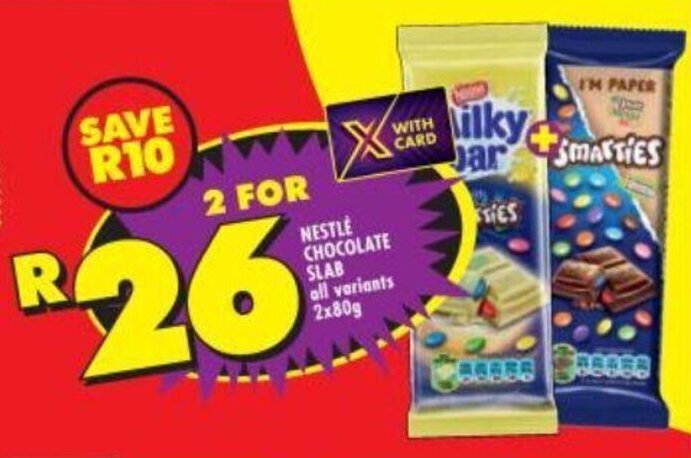 Nestlé Chocolate Slab all variants 2 x 80g offer at Shoprite