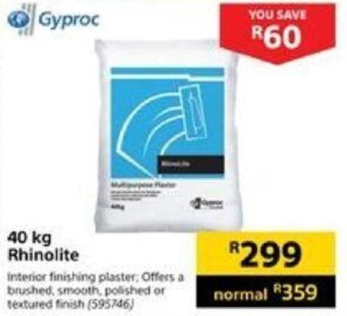 Gyproc 40kg Rhinolite offer at Builders Warehouse